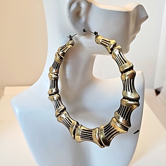 Jewelry | Xl Antique Gold Bamboo Hoops | Poshmark